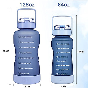 BOTTLE BOTTLE 64 OZ Gallon Motivational Water Bottle with Time Marker and Straw Protective Silicone Boot Workout Leak-proof Bottle for Adults and Kids Half Gallon Water Jug (blue)