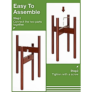 MUDEELA Adjustable Plant Stand Indoor, Bamboo Plant Stand 8 to 12 Inches, Single Floor Plant Stand for Indoor Plants, Bamboo Dark Brown Planter Stand for Indoor Plants, Pot Plant Not Included