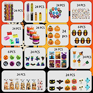 300 Pcs 24 Pack Halloween Stationery Set with Cards, Halloween Party Favors for Kids, Bulk Halloween Toys Party Favors,Halloween Goody Bag Fillers Trick or Treat Non Candy Fillers Classroom Prizes