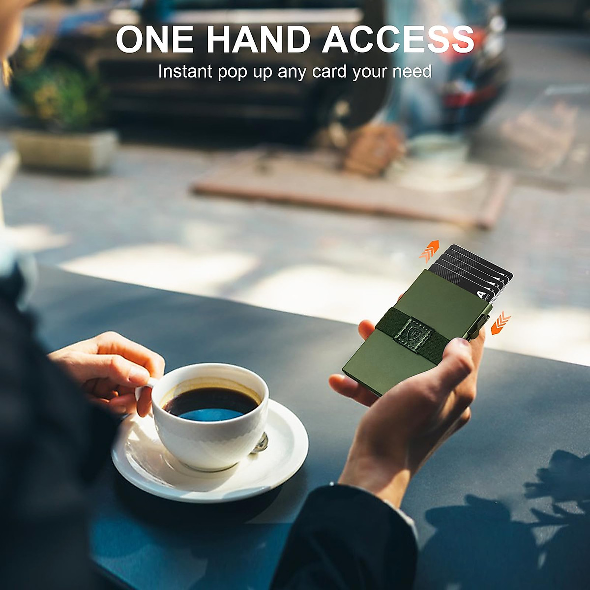 TOYFID Slim Wallet for Men, Minimalist Wallet for Men,Pop Up Wallet, Metal Wallet, RFID Blocking Mens Wallets with Expandable Backplate & Cash Band, Holds 12+ Cards Plus Cash, Green