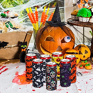 Zhehao 16 Pcs Halloween Can Cooler Sleeves Skinny Skull Bottle Cooler Neoprene Insulated Adult Halloween Party Favors Pumpkin Cat Spider Gift Alcohol Holder Beverage for Party Supplies (Stylish Style)