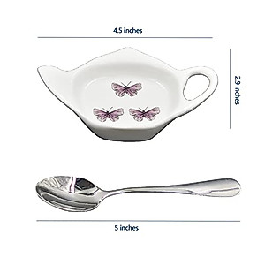 Tea Bag Holder Ceramic Teabag Holder Dish Teapot shaped Spoon Rest Set 4.5 inches