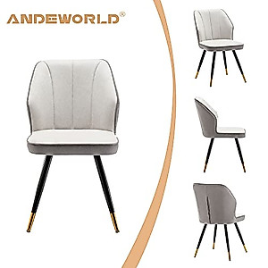 Andeworld Upholstered Dining Chairs Set of 2, Mid Century Modern Accent Chair, Faux Suede Armless Leisure Side Chair with Golden Metal Legs for Dining Living Room-Grey