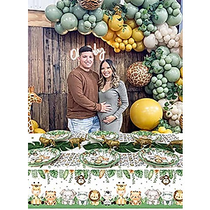 Safari Baby Shower Decorations Boy Plates Napkins and Tablecloth Set Serves 25,Jungle Animal Theme Birthday Party Supplies