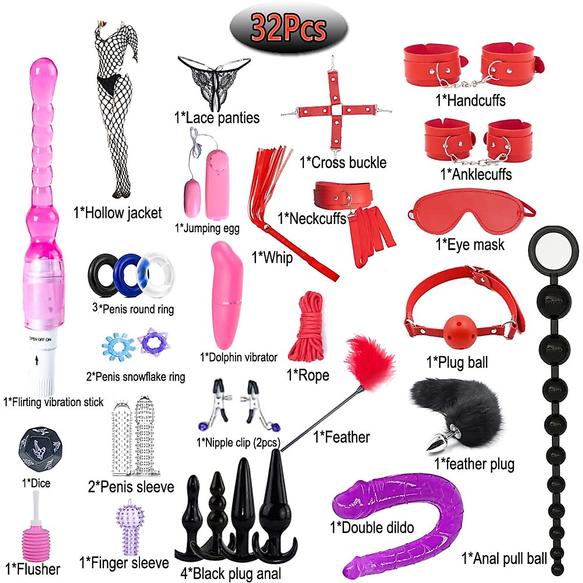 32Pcs SM Bondage Restraint Vibrator Silicone Anal Plug Dildo Sex Toys for Butt plug2
