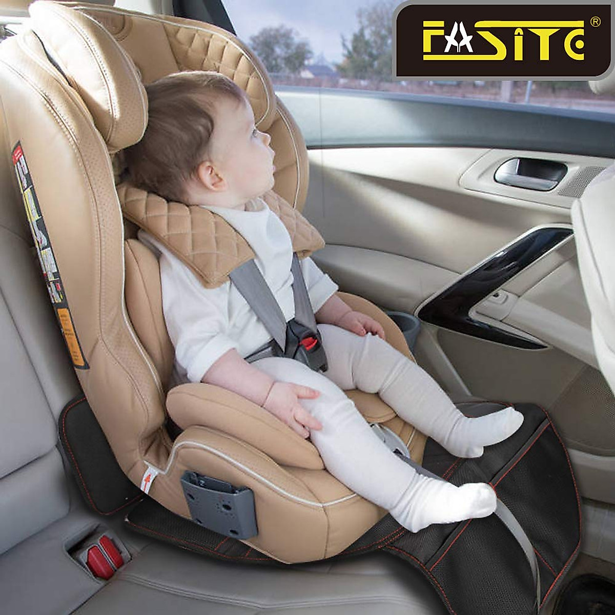 FASITE Car Seat Protector for Baby Child Car Seats - Non-Slip Waterproof Car Seat Cover Pad Protector with Mesh Pockets