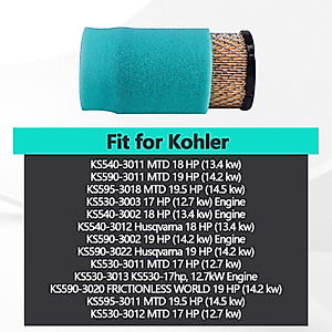 22 083 01-S 22 883 01-S1 Air Filter Compatible with Cub Cadet XT1 LT 42 Parts Kohler 5400 Series, KS530 KS540 KS590 KS595 17-19.5hp Engine, 22-083-01 2208301 Cub Cadet XT1 Enduro lt42 Oil Change Kit