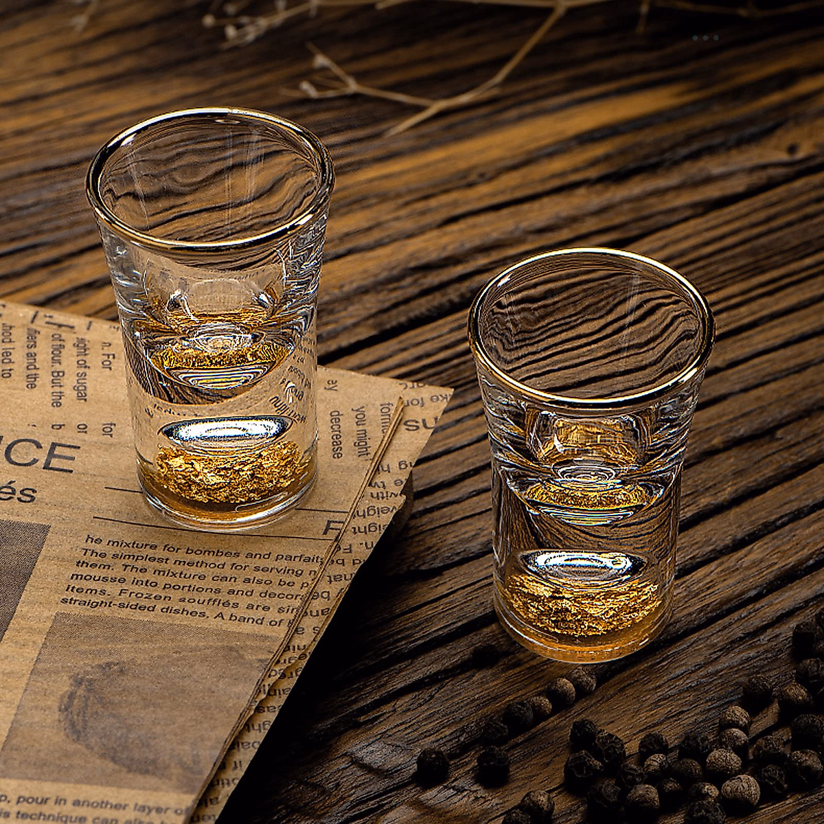 BPFY 6 Pack 10ml (0.33 oz) Shot Glasses, Crystal Shot Glass Set Decorated with 24K Gold Flakes, Glass Shot Cups for Whiskey, Tequila, Vodka, Mini Shot Glass Perfect for Party, Bar, Club