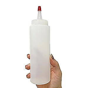 ljdeals 8 oz Plastic Squeeze Condiment bottles, Wide Mouth, Red Sealer Yorker Cap, Dispensing Bottles for Icing, Ketchup, Sauces and more, Pack of 6, made in USA