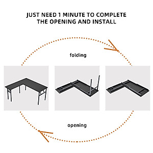 DlandHome Reversible L-Shaped Desk Large Corner Desk Folding Table Computer Desk Home Office Table Computer Workstation, Brown Black, ND11