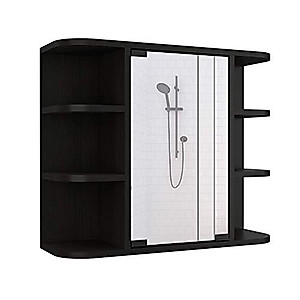 Depot E-Shop Roma Mirrored Medicine Cabinet, Six External Shelves, Three Interior Shelves, Black -Bathroom