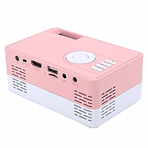 Mini Projector, 1080P Hi‑Fi Stereo Video Media Projector Movie Projector with Rack & Remote Control, 60'' Projector Screen, Portable Projector Home Theater for Entertainment (White Pink)