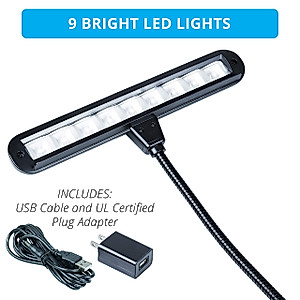 Music Stand Light - Book Light for Reading in Bed – Clip on Portable LED Light - Reading Light - Clamp Light for Violin, Piano, DJ, Desk & More – USB, AA battery operated (Batteries Not Included)