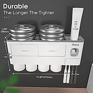 iHave Toothbrush Holders for Bathrooms, 4 Cups Toothbrush Holder Wall Mounted with Toothpaste Dispenser - Large Capacity Tray, 2 Cosmetic Drawer - Bathroom Organizer & Bathroom Accessories Set