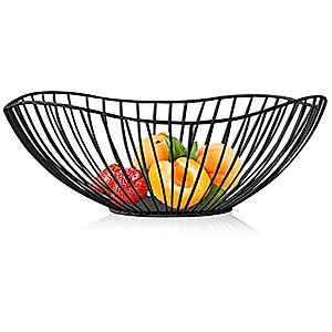 Metal Wire Fruit Basket, Black Fruit Bowl for Kitchen Counter, Fruit Holder Stand Storage Baskets for Countertop, Home Decor, Table Centerpieces, Vegetable Bowls for Fruits, Veggies, Snacks (Black)