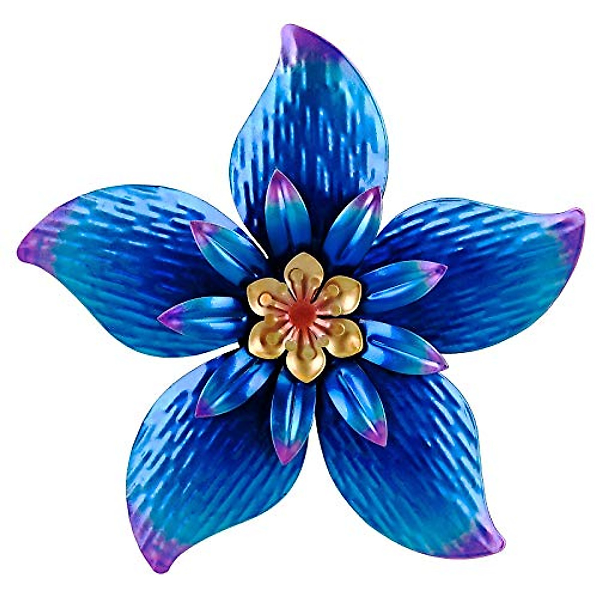 WENYLE Metal Flower Wall Decor Wall Sculpture Art Indoor Outdoor Hanging Decor for Garden Yard Lawn Fence Living Room Bedroom 13 Inches Charming Blue