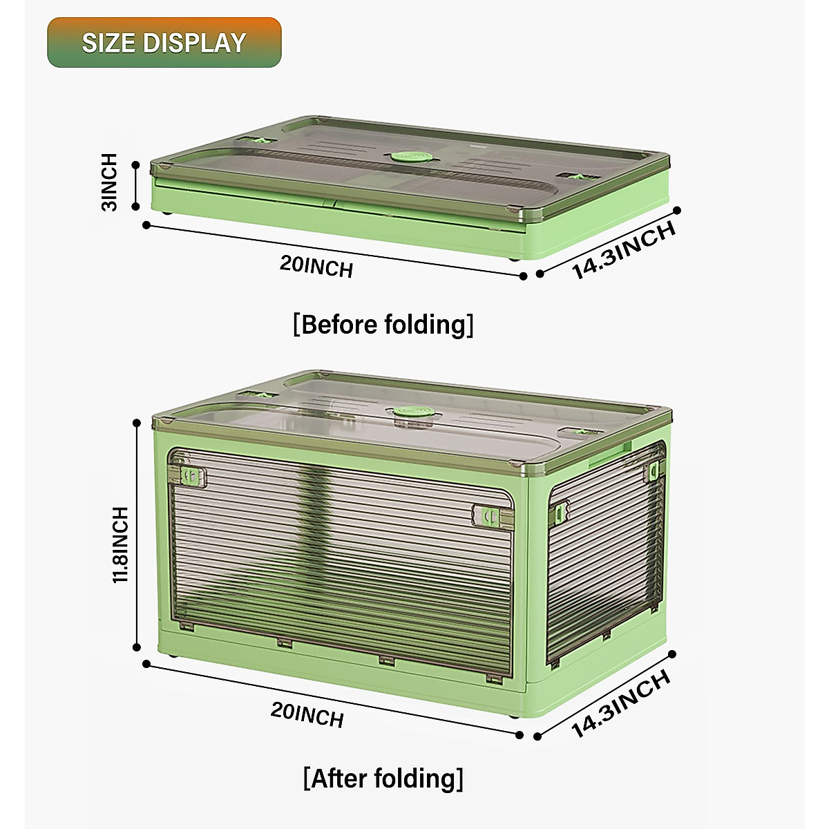 ACPOP Closet Organizers and Storage, 15Gal Collapsible Storage Bins with Lids, Stackable Storage Box, Plastic Foldable Container Trunk Car Organizer for Home, Ofiice, Camping(GREEN, 1Pcs)