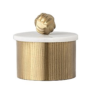 Torre & Tagus Tomar Metal Decorative Jar with Marble Lid - Handmade Home Decor Accent / Aluminum Storage Container / Modern Bathroom Canister, Abstract Rustic Decor for Decoration, 5" Tall, Gold
