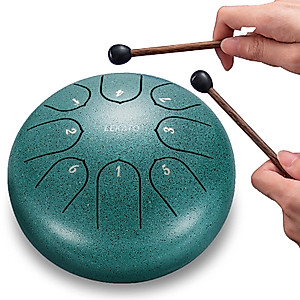 Steel Tongue Drum for Beginner, LEKATO 6 Inch 8 Notes Steel Hanpan Drum Percussion Christmas Birthday Gift, C Key,with Song Book, Drum Mallets