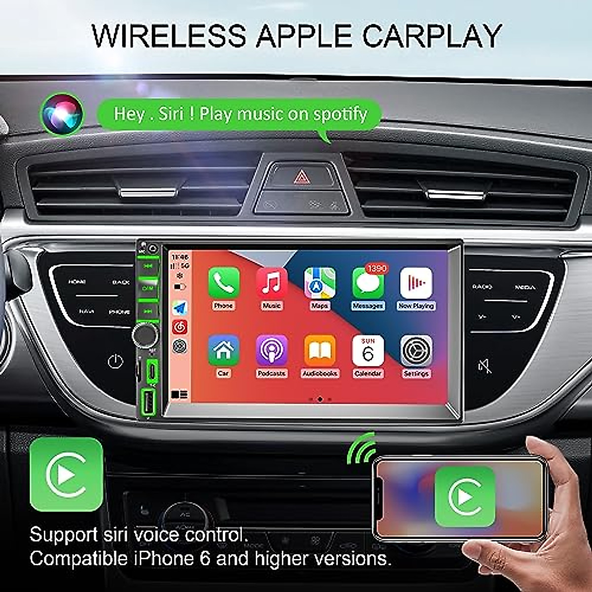 [Upgrade]Wireless CarPlay/Android Auto,Double Din Car Stereo Compatible with Voice Control,7In HD LCD Touchscreen Monitor, Bluetooth,Subwoofer,USB/Type-C/SD Port,A/FM Car Radio Receiver,Backup Camera