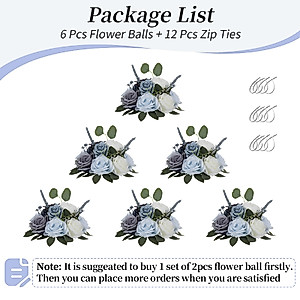 BLOSMON Artificial Flowers Ball Wedding Centerpieces 6 Pcs Dusty Blue Rose Artificial Flower Center Pieces Decoration for Table Silk Kissing Ball Floral Bouquet Arrangements Home Party DIY Decor