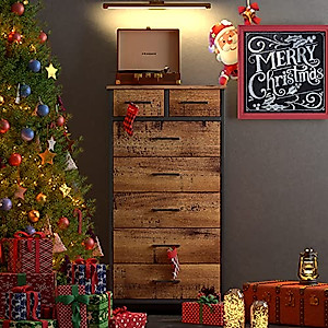 IKENO 7 Drawer Tall Dresser, Industrial Wood Storage Clothes Organizer, Sturdy Steel Frame for Bedroom