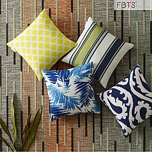 FBTS Prime Pack of 2 Outdoor Waterproof Decorative Throw Pillows with Inserts for Patio Furniture, 18x18 Inch Square Fade Resistant Patio Garden Cushions for Couch Bed Sofa, Paisley Navy