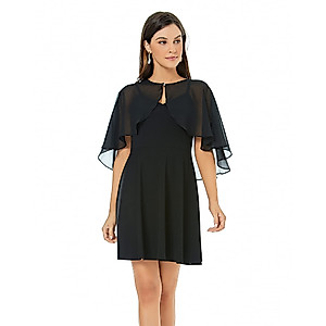 Womens Shawls and Wraps for Evening Dress Chiffon Shawl Cape Wedding Guest Bridesmaid Capelets Scarves(Chiffon Black)