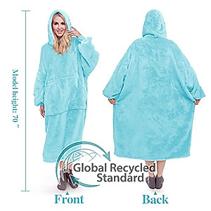 Daverose Lengthened Oversized Blanket Hoodie Wearable Blanket Sweatshirt for Women Adult and Kids - Teal Hoodie Blanket Hooded Blanket with Sleeves and Giant Pocket, Super Warm Cozy Blanket