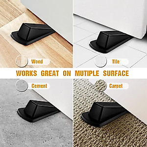 Crosize Door Stoppers for Floor Rubber Door Stop Wedge, Door Gaps and Prevent The Lock-Outs,Floor Sturdy Stackable Door Stop for Carpet Heavy Duty Door (Black)