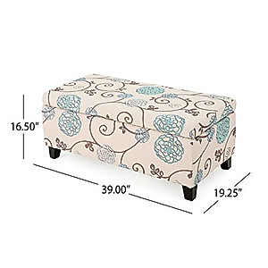 Christopher Knight Home Breanna Fabric Storage Ottoman, White And Blue Floral