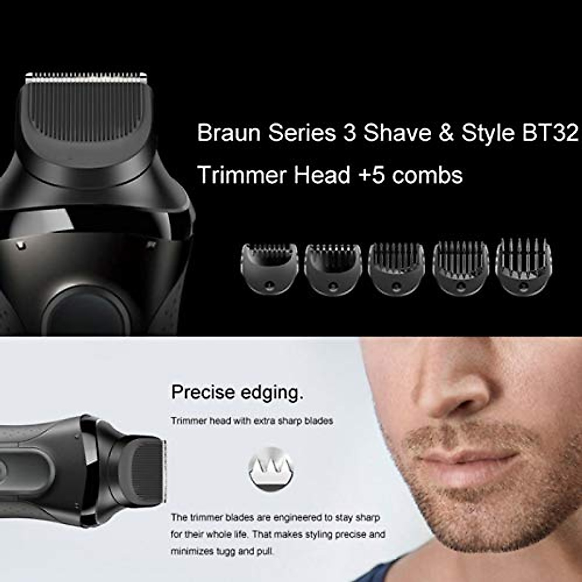 Trimmer Head for Braun Series 3, 5 Piece Comb Trimming Set, Electric Shaver Beard Trimmer Head, Replacement Trimming Head for Braun 3