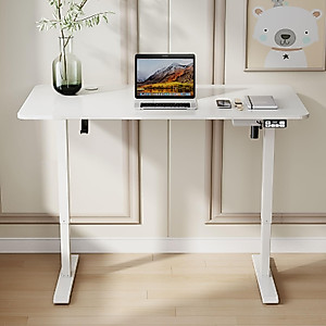 RRTECHFORU Electric Standing Desk, Adjustable Height Stand up Desk, Sit Stand Home Office Desk with Splice Board (White, 48")