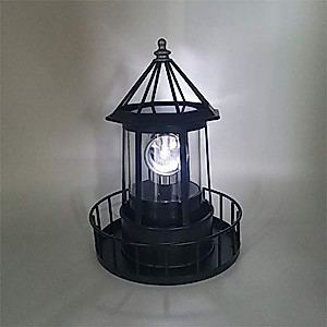 CALIDAKA LED Solar Powered Lighthouse 360 Degree Rotating Lighthouse Landscape IP65 Waterproof Durable Rotatable Outdoor Solar Light Lamp Hanging for Home Garden Yard Decor