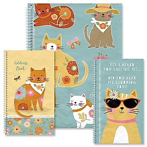 Cat Patch Bill Paying Organizer Book - Personal Account book, 9" by 12 inch, Spiral-Bound, 14 Pockets, 32 Label Stickers, Bill Tracking