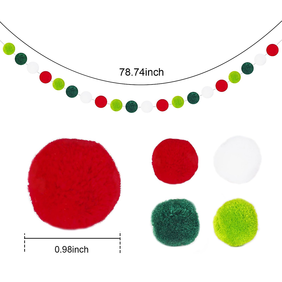 Anwyll Tassel Garlands,Christmas Tassel Garlands with Wood Beads,Tassel Wall Hanging Decor,Classroom Home Decor Pastel Tassel Garland with 2Pcs Pom Pom Balls Garlands for Christmas Holiday Party