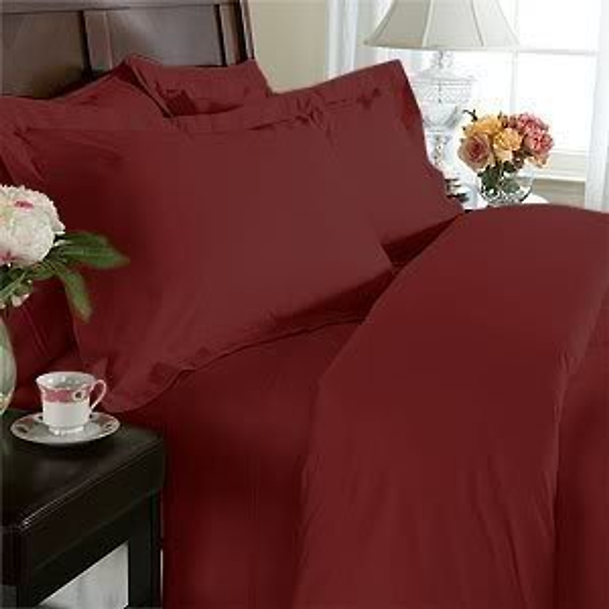 Elegance Linen 1500 Thread Count King/Cal-King Size Egyptian Quality 3pcs Duvet Cover Set, Burgundy