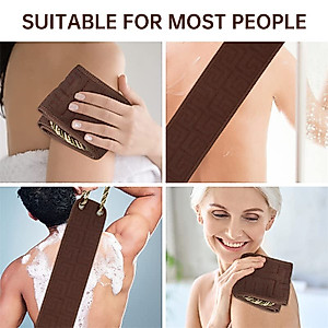 Exfoliating Back Scrubber for Shower, Enhanced Handle, Extra Long Bath Brush Towel, Back Skin Mud Rubbing Artifact, Double-Sided Design (Brown)