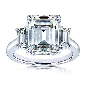 Kobelli 5 1/2 Carat TGW Three Stone Emerald Cut Moissanite Statement Engagement Ring in 14k White Gold - Size 10.5