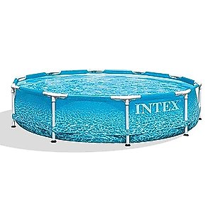 Intex 28206EH 10 Feet x 30 Inch Rust Resistant Steel Metal Frame Outdoor Backyard Above Ground Circular Beachside Swimming Pool with Reinforced Sidewalls