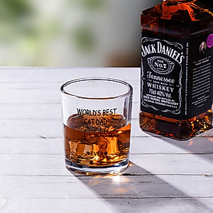 Futtumy Cat Dad Gifts, World's Best Cat Dad Ever Whiskey Glass, Cat Dad Gift for Fathers Day Birthday Christmas, Cat Dad Whiskey Glass for Dad Father Cat Dad Stepdad Bonus Dad Men Cat Lover, 10oz