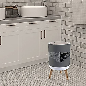 Small Trash Can with Lid Raven in Flight on Grey Low Triangular and Wireframe EPS 8 Isolated 7 Liter Round Garbage Can Elasticity Press Cover Lid Wastebasket for Kitchen Bathroom Office 1.8 Gallon