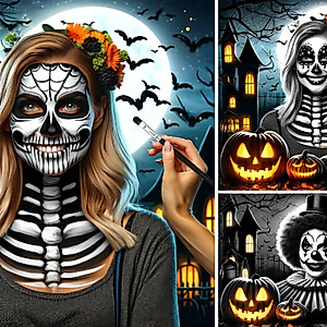 Black & White Face Paint Set (2.47 oz Each) - Halloween Full Coverage Face Painting Special Effects Makeup Kit for Body Face, Ideal for Skeleton, Joker, Clown, Corpse Cosplay Costume Accessories