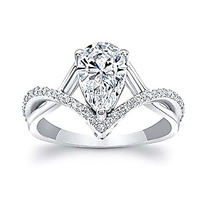 SixTwo Sterling Silver Teardrop Pear 2.0 ct AAA Cubic Zirconia Promise Halo Shiny Full Diamond Ring V Shape Twist Two Row Solitaire Ring Engagement Wedding Rings for Women ST.055 (White, 7)