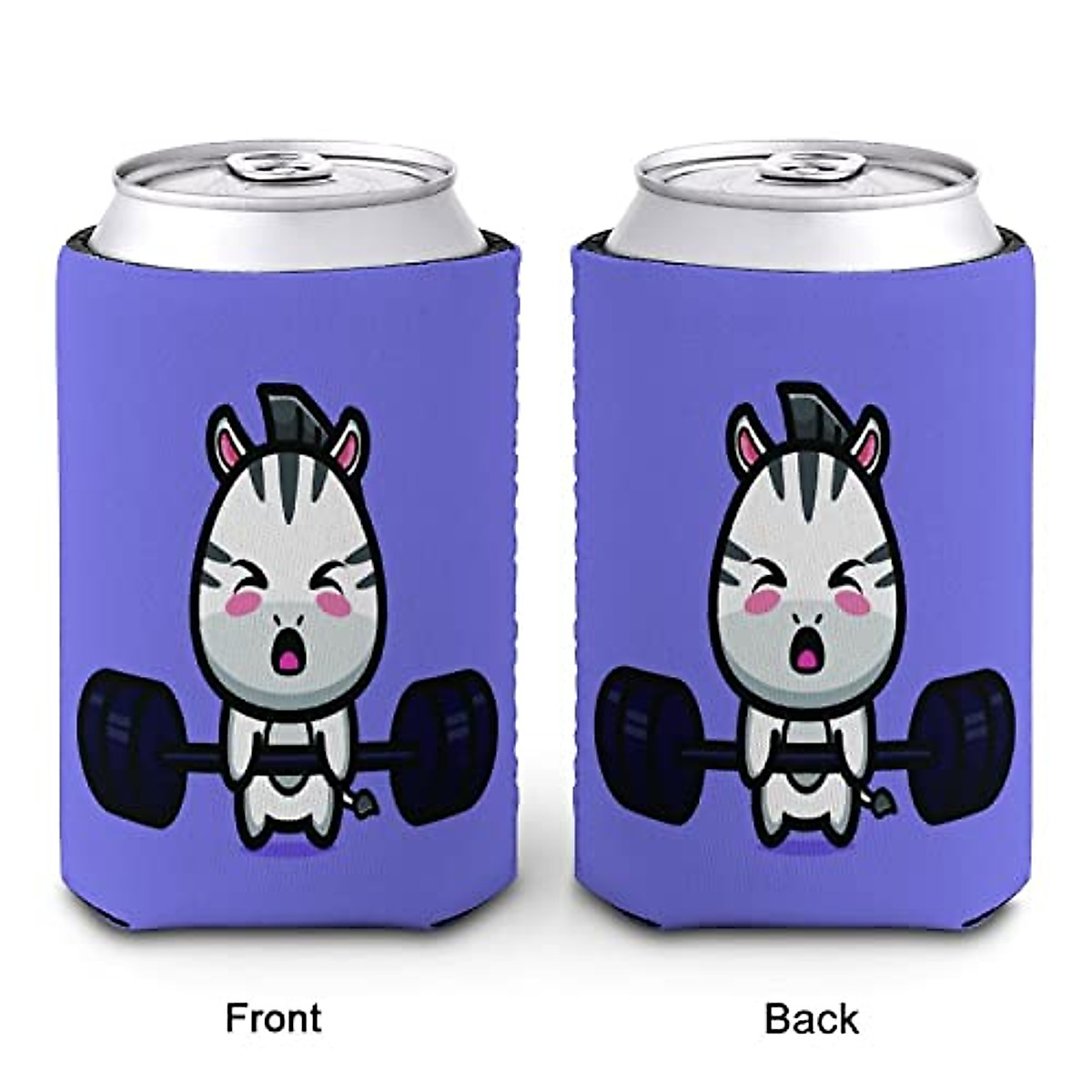 Can Cooler Sleeves Coozies for Cans And Bottles Insulators Cute Zebra Lifting Barbell Print PVC Elastic Reusable