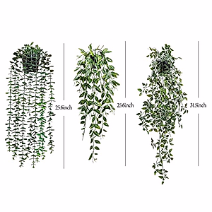 TOTOGA Artificial Hanging Plants 3 Pack Fake Potted Plants for Wall Home Room Office Indoor Decor