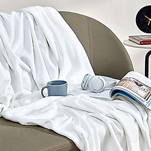 SLEEP ZONE Flannel Fleece Blanket Throw Size (50"x60") Lightweight Super Soft Fuzzy Plush Bed Sofa Couch Travel Blanket (White)