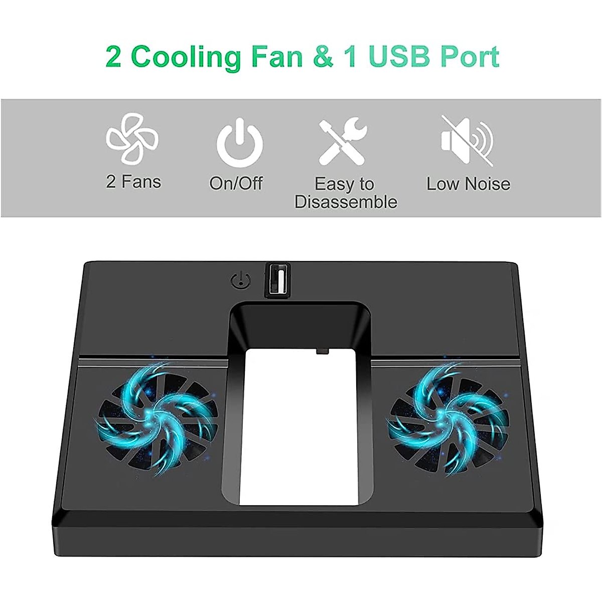 Cooling Fan Compatible for Xbox Series X, External Cooler Game Console Cooling Systems with 2 Cooling Fan and 1 USB Port