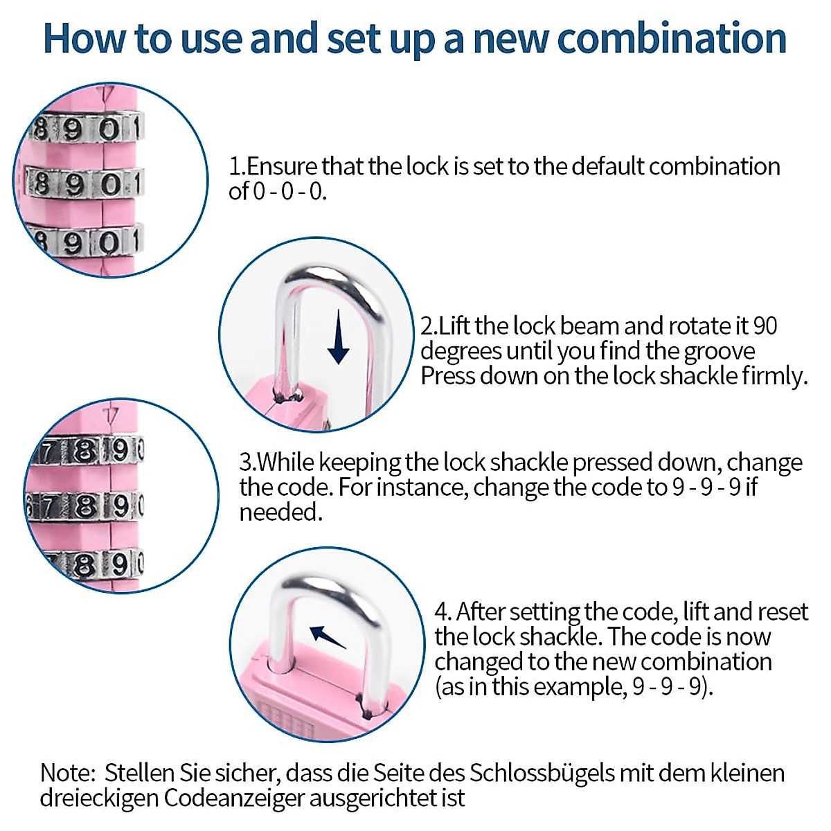 RESET-071 3 Digit Small Combination Lock Tiny Padlock for Mini Locker Box Luggage Suitcase Backpack Pink