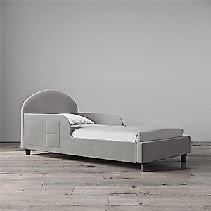 Little Seeds Oliver Upholstered Toddler Bed with Storage Pockets, Gray